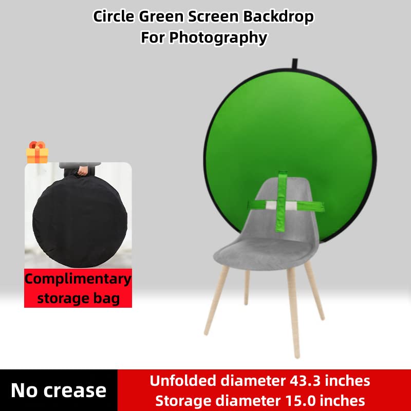 Portable Green Screen Backdrop, Collapsible Webcam Background, Green Screen Chroma Key for Video Chats, Zoom, Online Video Meeting, Photo with with Storage Bag (43.3×43.3inch（Circle）)