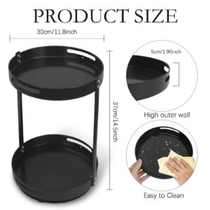 FYY Double Layer Lazy Susan Turntable Cabinet Organizer Spice Storage Rack, 360 Degree Rotating Spice Rack Metal Lazy Susan for Cabinet Pantry Kitchen Countertop Refrigerator Table Storage Black