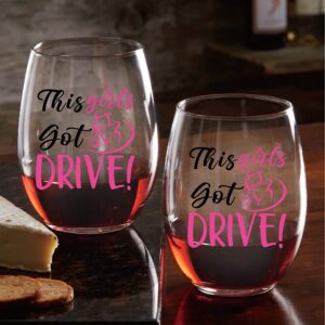 Pishovi This Girls Got Drive Wine Glass with Gift Box, Funny Stemless Glass, Golf Gifts for Women, Feminists, Christmas Anniversary Birthday Gifts for Mom Aunts Sisters Golf Lovers