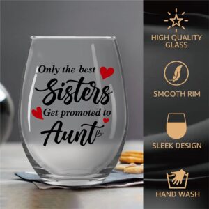 Pishovi Only the Best Sisters Get Promoted To Aunt Glass with Gift Box, Funny Stemless Glass, Pregnancy Announcement Gift for Sister, Aunt Upgrade, Baby Announcement Gift for Sister BFF