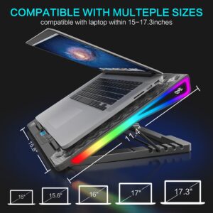 PPFK Laptop Fan Cooling Pad, RGB Laptop Cooler Pad with 5 Cooling Fans, Cooling Pad for Gaming Laptop 15-17.3 Inch, Laptop Cooling Stand with 5 Height Adjustable, 10 Modes Light & 2 USB Ports