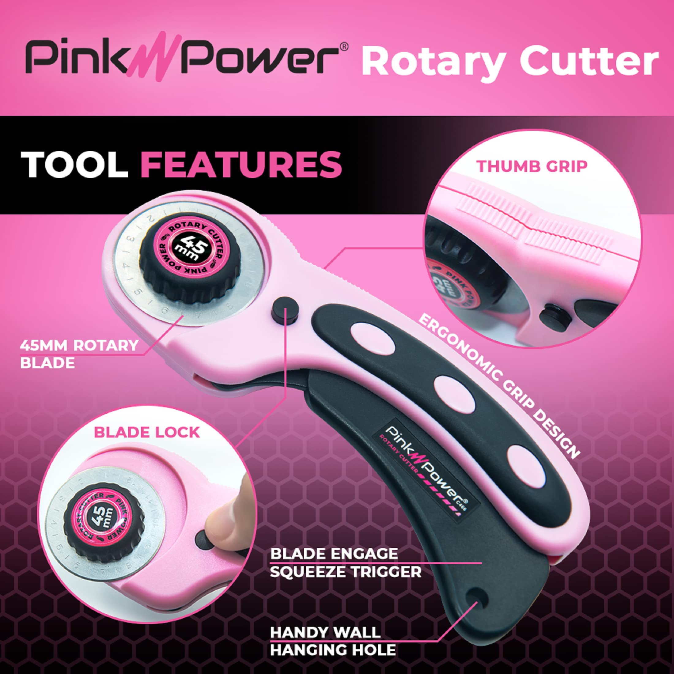 Pink Power Electric Fabric Scissors for Crafts, Sewing, Cardboard, Carpet & Scrapbooking - Heavy Duty Cutting Tool, Automatic Cordless Electric Scissors Fabric Cutter & Rotary Cutter Set (Pink)