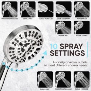 Colomore High Pressure Shower Head - Hand Held Shower Head with Long Hose 72" - Detachable Shower Head with High Pressure Power Wash - Bathroom Shower Head with Wall & Overhead Brackets (Silver)