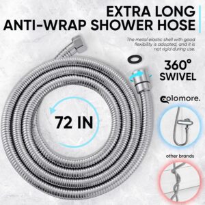 Colomore High Pressure Shower Head - Hand Held Shower Head with Long Hose 72" - Detachable Shower Head with High Pressure Power Wash - Bathroom Shower Head with Wall & Overhead Brackets (Silver)