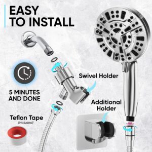 Colomore High Pressure Shower Head - Hand Held Shower Head with Long Hose 72" - Detachable Shower Head with High Pressure Power Wash - Bathroom Shower Head with Wall & Overhead Brackets (Silver)