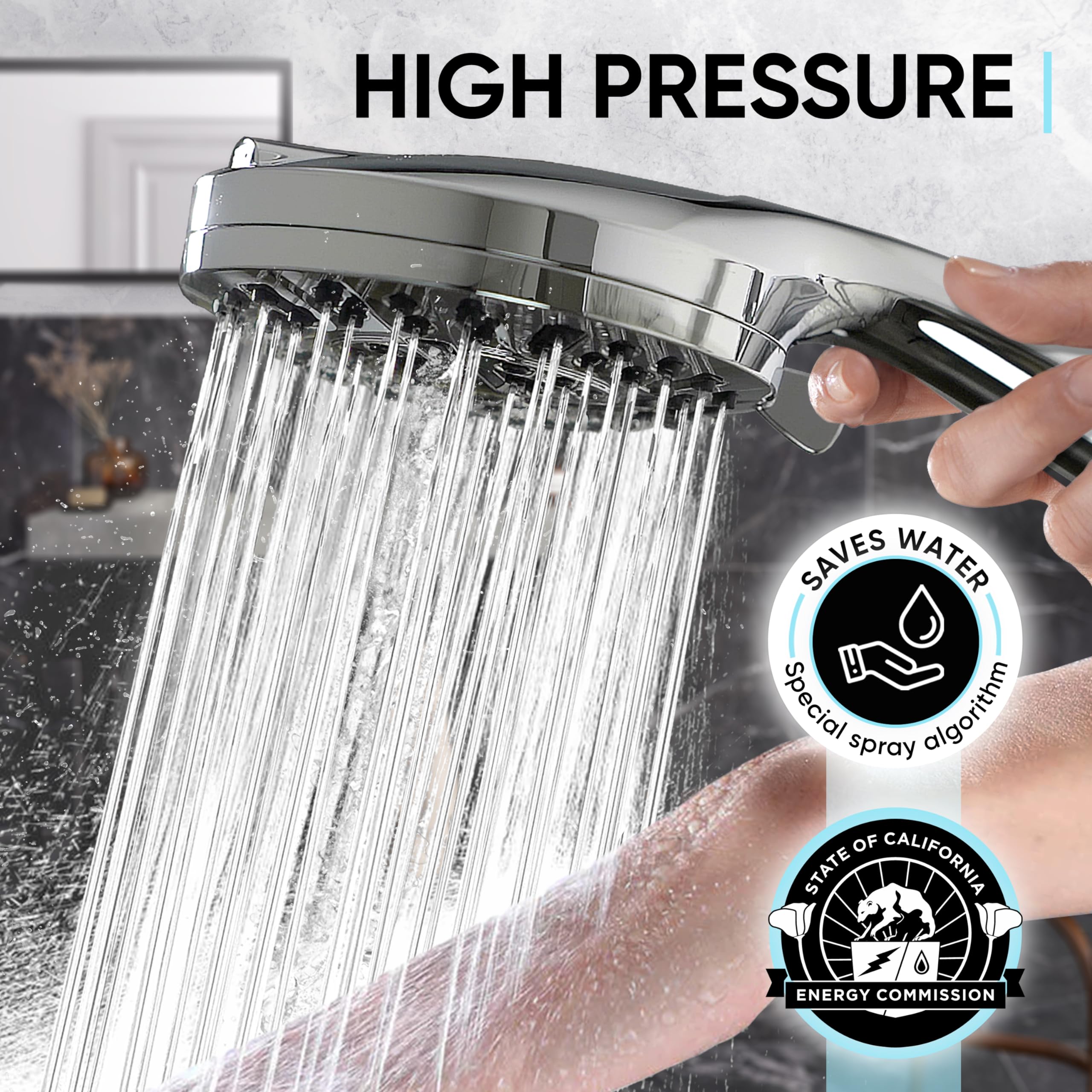 Colomore High Pressure Shower Head - Hand Held Shower Head with Long Hose 72" - Detachable Shower Head with High Pressure Power Wash - Bathroom Shower Head with Wall & Overhead Brackets (Silver)