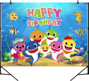 funton baby shark backdrop, baby shark party supplies, baby shark birthday decorations (5x3 ft)…