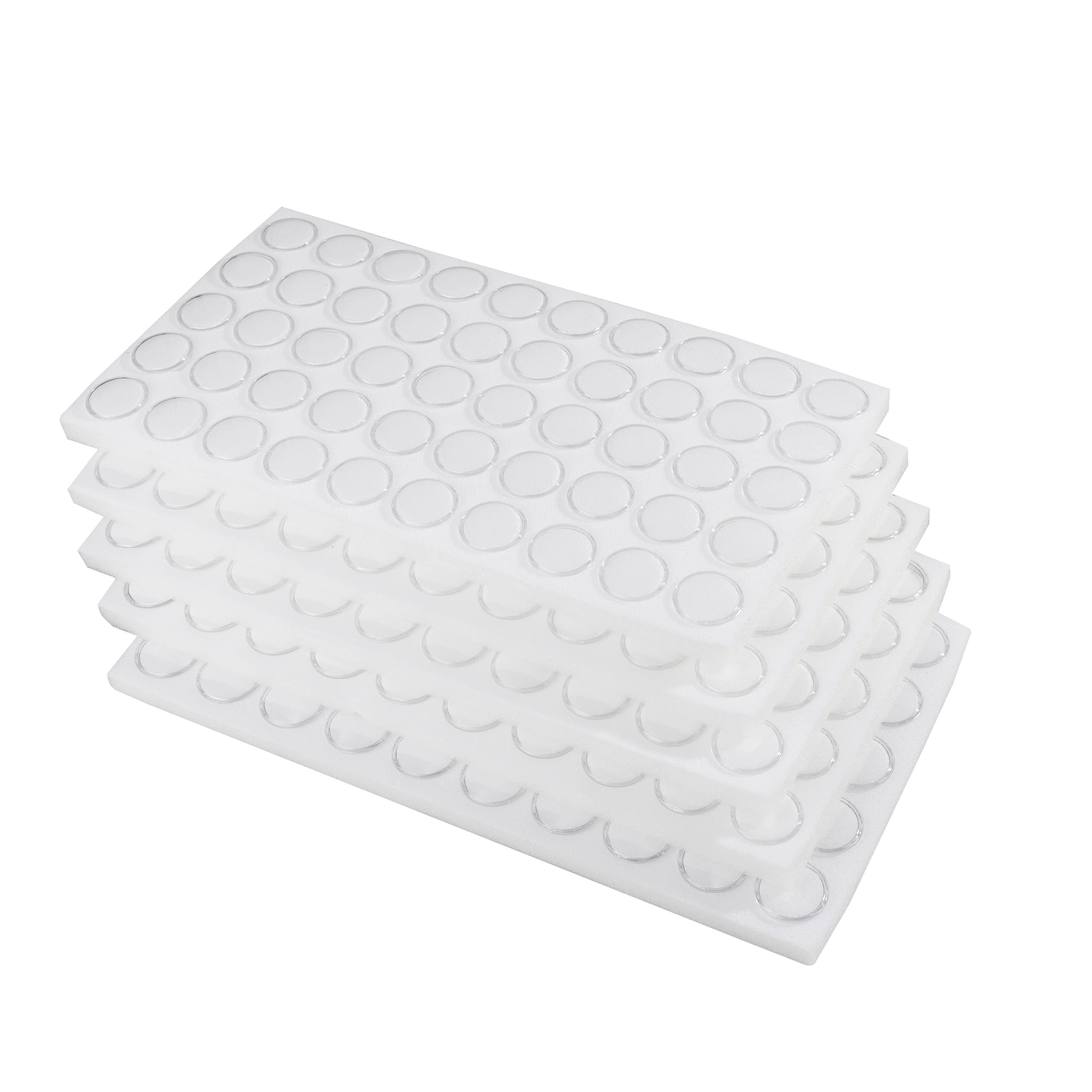 Novel Box Set of 5 Full-size 50-Count Gemstone/Coin Tray Foam Liners (White, 250 Jars)