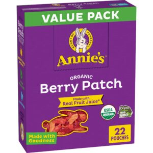 annie's organic berry patch bunny fruit flavored snacks, gluten free, value pack, 22 pouches, 15.4 oz.