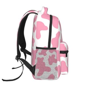 DADABULIU School Backpack Pink Cow Print for Women Girl Student Bookbag Casual Daypack Teens College Lightweight Hiking Travel Bag Over 3 Years Old