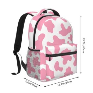 DADABULIU School Backpack Pink Cow Print for Women Girl Student Bookbag Casual Daypack Teens College Lightweight Hiking Travel Bag Over 3 Years Old