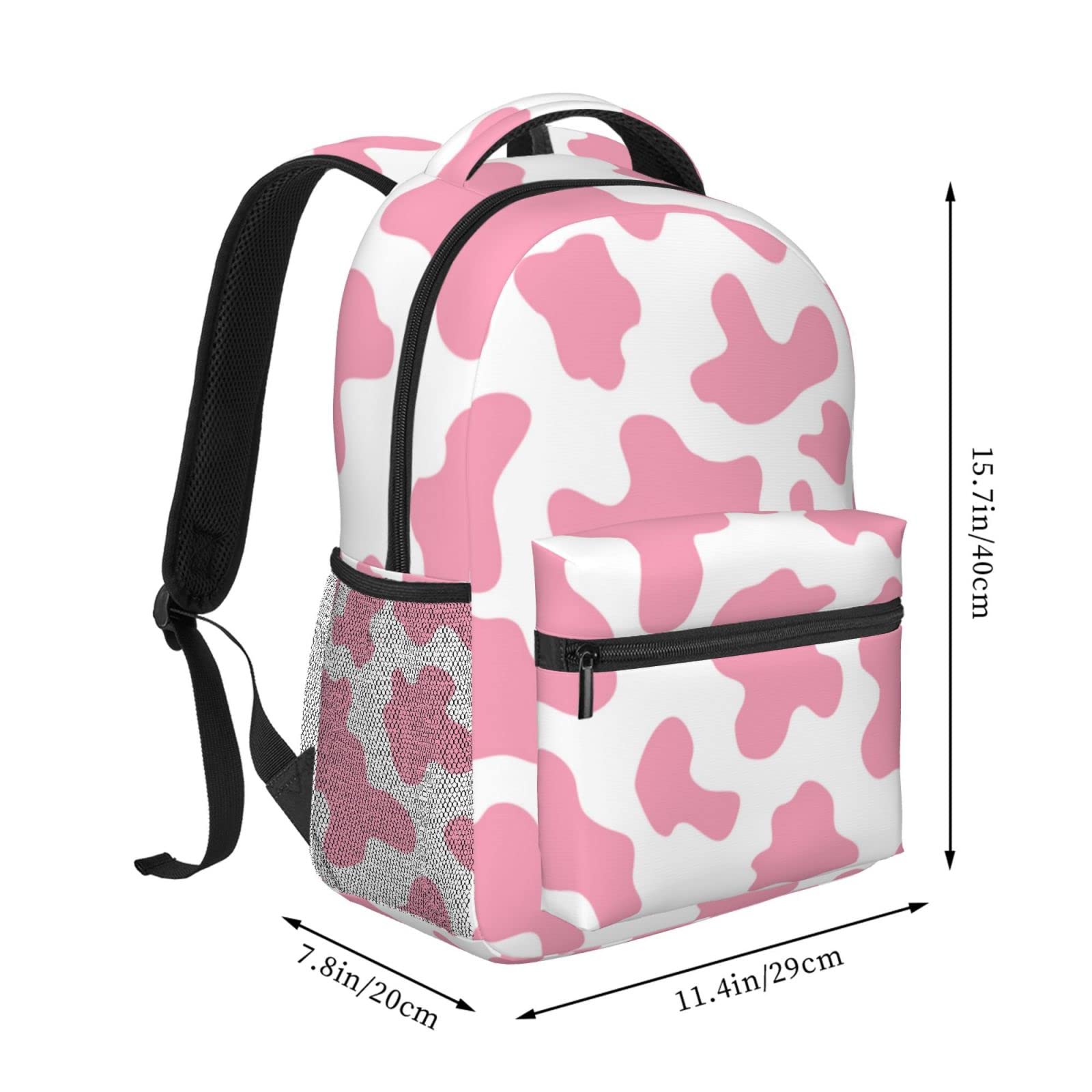 DADABULIU School Backpack Pink Cow Print for Women Girl Student Bookbag Casual Daypack Teens College Lightweight Hiking Travel Bag Over 3 Years Old