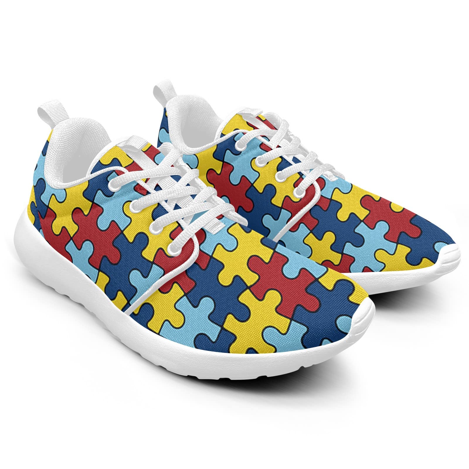 Pitovozu Autism Awareness Colorful Puzzle Sneaker Women Athletic Shoes Personalited Running Shoes Comfortable Sports Sneaker