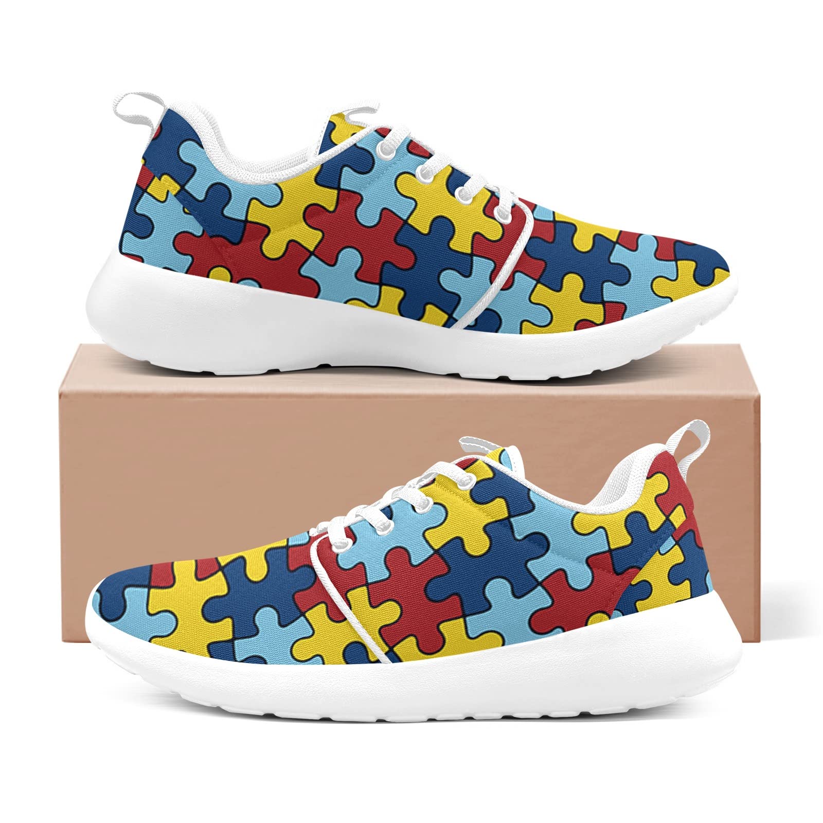 Pitovozu Autism Awareness Colorful Puzzle Sneaker Women Athletic Shoes Personalited Running Shoes Comfortable Sports Sneaker