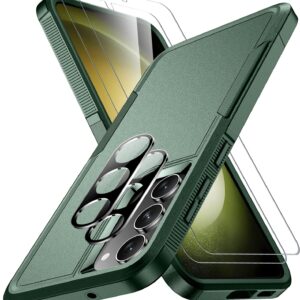 SPIDERCASE Designed for Samsung Galaxy S23 Case, [10 FT Military Grade Drop Protection], 2 Pack [Tempered Glass Screen Protector+Camera Lens Protector] Heavy Duty Shockproof Case, Deep Green