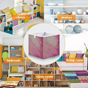 Vnurnrn Cube Storage Bins (Pink Silver), Collapsible Storage Box with Support Board, Foldable Fabric Baskets for Shelf Closet Cabinet 11.02×11.02×11.02 in