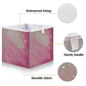 Vnurnrn Cube Storage Bins (Pink Silver), Collapsible Storage Box with Support Board, Foldable Fabric Baskets for Shelf Closet Cabinet 11.02×11.02×11.02 in