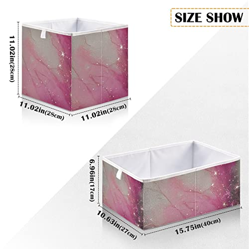 Vnurnrn Cube Storage Bins (Pink Silver), Collapsible Storage Box with Support Board, Foldable Fabric Baskets for Shelf Closet Cabinet 11.02×11.02×11.02 in