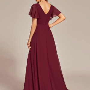 Ever-Pretty Women's Double V Neck A Line Ruffle Hem Backless High Low Chiffon Wedding Guest Dresses Burgundy US14