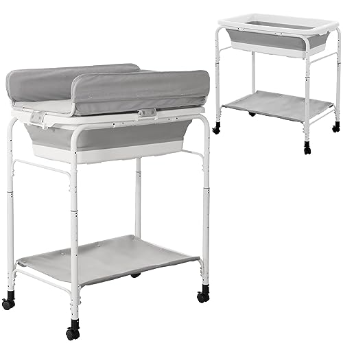 2-in-1 Baby Changing Table, Diaper Changing Station with Safety Belt，Portable Diaper Changing Table Height Adjustable Baby Changing Station for Infant and Newborn