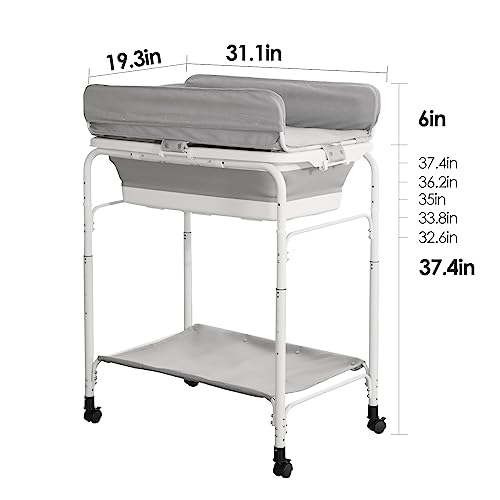 2-in-1 Baby Changing Table, Diaper Changing Station with Safety Belt，Portable Diaper Changing Table Height Adjustable Baby Changing Station for Infant and Newborn