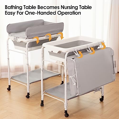 2-in-1 Baby Changing Table, Diaper Changing Station with Safety Belt，Portable Diaper Changing Table Height Adjustable Baby Changing Station for Infant and Newborn