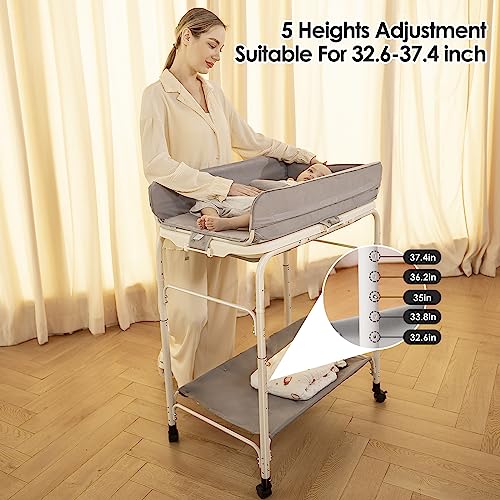 2-in-1 Baby Changing Table, Diaper Changing Station with Safety Belt，Portable Diaper Changing Table Height Adjustable Baby Changing Station for Infant and Newborn