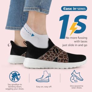 STQ Slip ins Walking Shoes Women Arch Support Slip On Tennis Shoes Comfortable Non Slip Work Shoes for Gym Workout Black Leopard Size 9