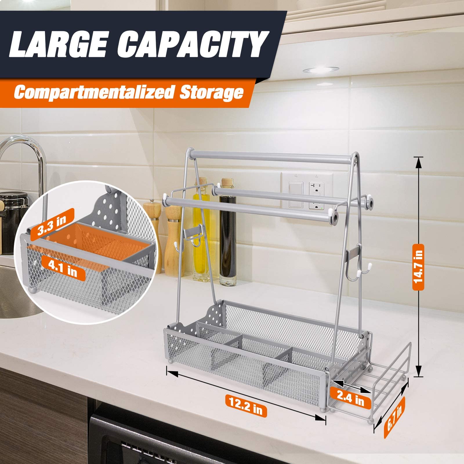 LAPACKER Grill Utensil Caddy, BBQ Silverware Caddy with Paper Tower Holder, Picnic Condiment Caddy Utensil Cutlery Holder for Out Grilling, Camping Accessories Organizer for Rv and Patio