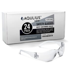 aqulius 24 pack of safety glasses (clear band protective goggles) anti fog clear glasses. nurses, construction, labs, shooting glasses men women