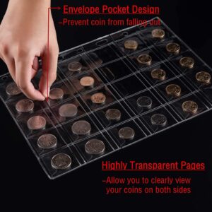 Ettonsun 398-Pocket 4-in-1 Leather Coin & Paper Money Collecting Holder Album,Large Coin Collection Book with 386 Coin Pockets & 12 Currency Pockets,Coin Collection Supplies Book Holder for Collectors