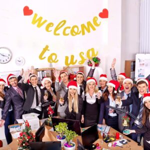 Vrogadso Welcome to USA America Banner Pre-Strung No DIY Rose Gold Glittery Aboard Party Decorations