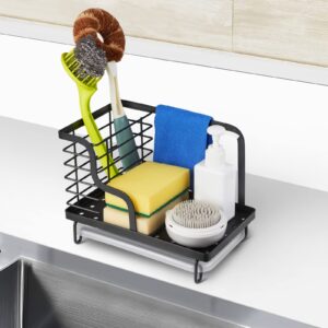 RedCall Kitchen Sink Caddy Sponge Holder,Large Stainless Steel Sponge Holder for Kitchen Sink with Drain Tray,Rustproof Sponge Dish Brush Soap Dispenser Holder Organizer Countertop