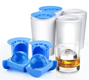 2024 new improved longzon 4 pack crystal clear ice ball maker mold, whiskey ice mold large 2.4 inch, silicone round ice cube tray for freezer, sphere ice mold maker for whiskey, cocktail and drink