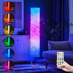 soft light floor lamp,60" simple design morden slim rgb 16 color changing led tyvek fabric shade dimmable remote control standing lamp for living room bedroom game room (60inch-rgb remote)