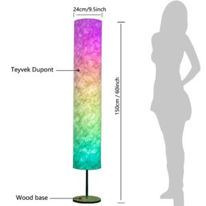 Soft Light Floor Lamp,60" Simple Design Morden Slim RGB 16 Color Changing LED Tyvek Fabric Shade Dimmable Remote Control Standing Lamp for Living Room Bedroom Game Room (60inch-RGB Remote)