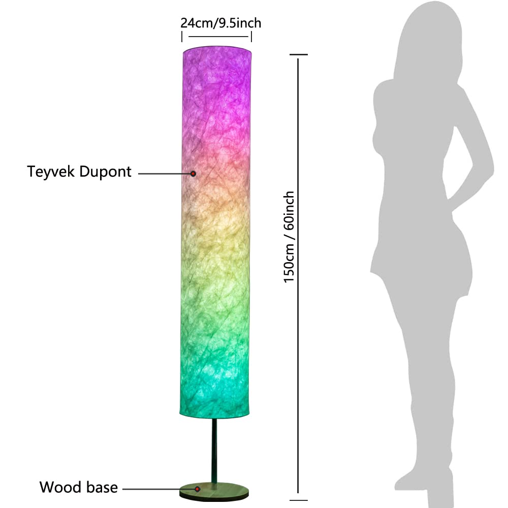 Soft Light Floor Lamp,60" Simple Design Morden Slim RGB 16 Color Changing LED Tyvek Fabric Shade Dimmable Remote Control Standing Lamp for Living Room Bedroom Game Room (60inch-RGB Remote)