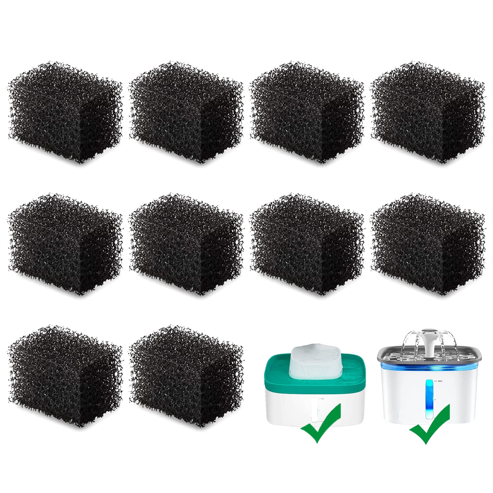 10 Pack Cat Water Fountain Sponges Replacement, Foam Filters for 92oz/2.8L Pet Fountain