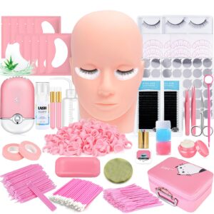 lash extension kit professional eyelash grafting training tools mannequin head usb fan lash shampoo 0.07d curl mix 8-15mm glue practice eyelash strips lash mapping,exercise set for beginner