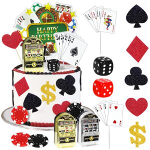 morofme 21 pcs casino cake decorations with slot machine toy cake toppers poker cupcake topper casino happy birthday cake topper poker chips dices dollar sign las vegas themed birthday party supplies