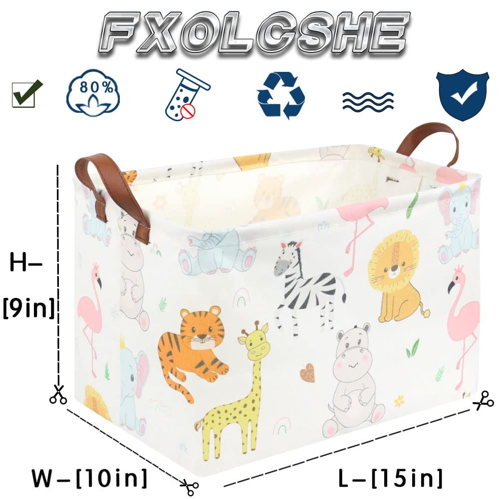 FXOLCSHE Rectangular Easter Basket empty, Waterproof collapsible laundry basket For office, bedroom, gift basket with handle toy Storage box (animals)