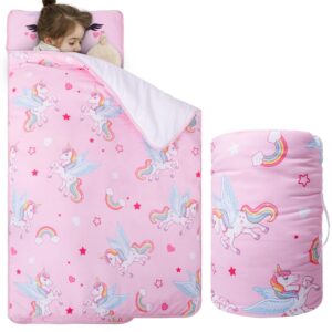 unicorn nap mats for preschool daycare toddler nap mat for girls daughter kids nap mat with pillow and blanket - christmas birthday gifts for kids granddaughter kindergarten travel napping,50"x20"