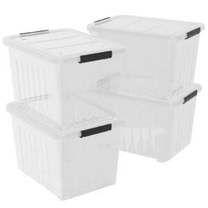 Qqbine 70 Quart Large Clear Storage Bins, Plastic Storage Box with Lids and Wheels, 4 Packs