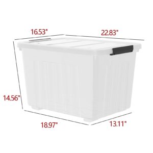 Qqbine 70 Quart Large Clear Storage Bins, Plastic Storage Box with Lids and Wheels, 4 Packs