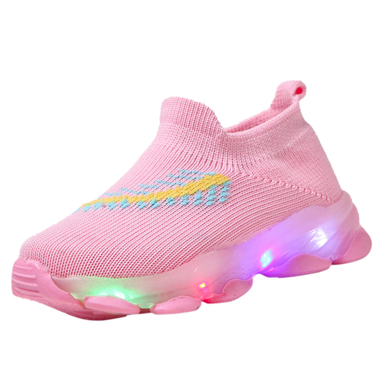 IWIHMIV Led Luminous Running Shoes Sports Shoes Breathable Lightweight Casual Shoes Athletic Shoes for Girls Boys（Pink,2 Years