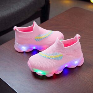 IWIHMIV Led Luminous Running Shoes Sports Shoes Breathable Lightweight Casual Shoes Athletic Shoes for Girls Boys（Pink,2 Years