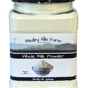 Whole milk powder By Medley Hills Farm in Reusable Container 1 lb. - Great dry milk powder for baking - whole powdered milk - Product of USA