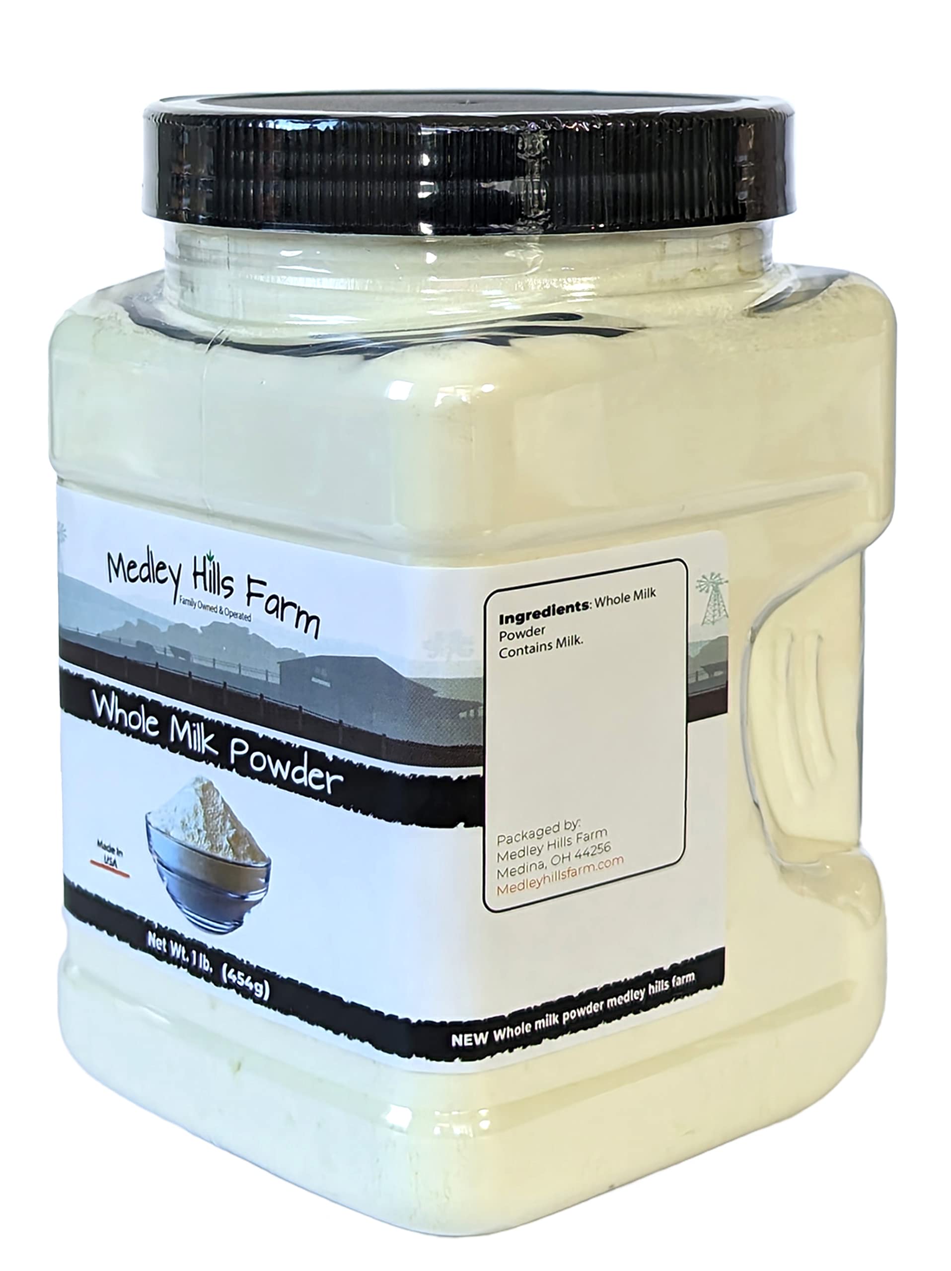 Whole milk powder By Medley Hills Farm in Reusable Container 1 lb. - Great dry milk powder for baking - whole powdered milk - Product of USA