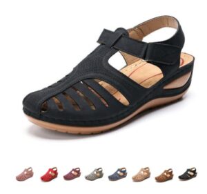 fuhuaqi women's retro thick sole sandals hollow orthopedic shoes retro posmiah corner fighter outdoor shoe puse -up slope thick sole sandals slippers black 38