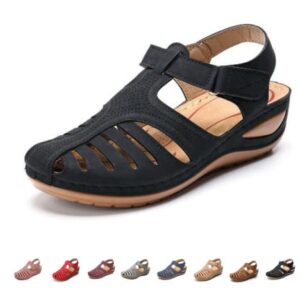 FUHUAQI Women's Retro Thick Sole Sandals Hollow Orthopedic Shoes Retro Posmiah Corner Fighter Outdoor Shoe Puse -Up Slope Thick Sole Sandals Slippers Black 38